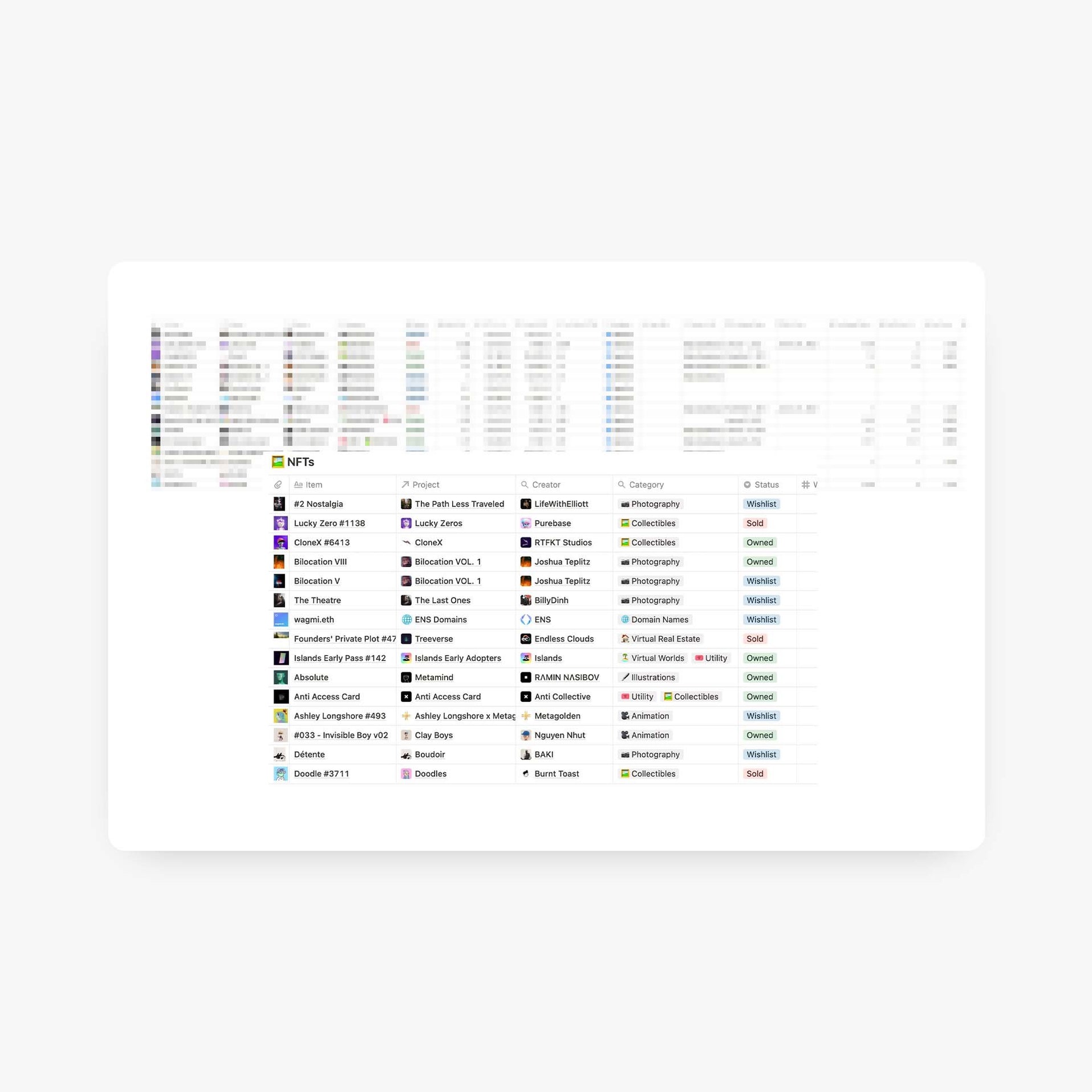 The Ultimate Notion NFT Tracker Template & Gridfiti