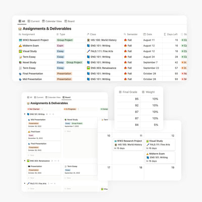 Notion Student OS Template & Gridfiti
