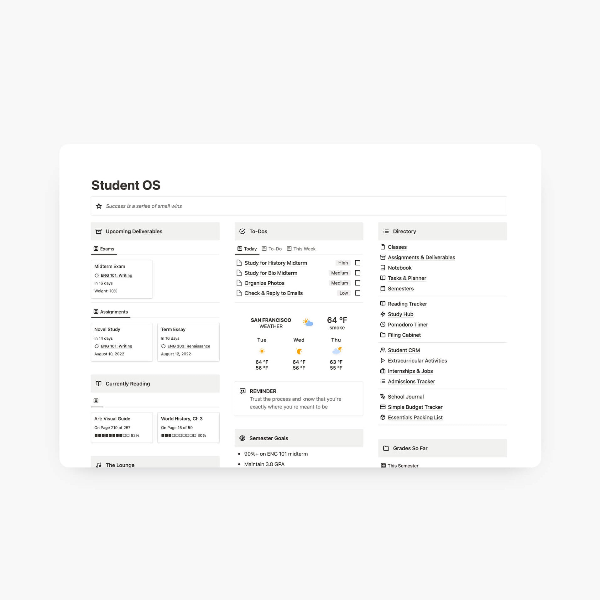 Notion Student OS Template & Gridfiti